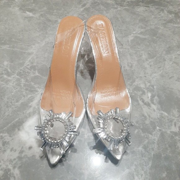 Shoes | Womens Crystal Clear Transparent Pointed Toe Sun Embellished ...